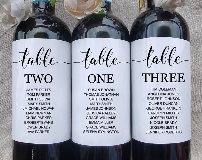 Table Number Wine Bottle Labels Wedding Seating Plan Labels Printed ...