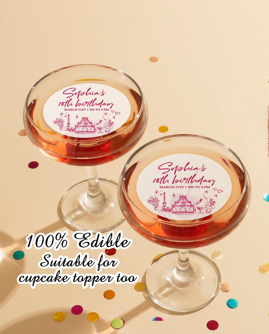 Personalized Edible Birthday Cocktail Topper/happy Birthday Drink ...