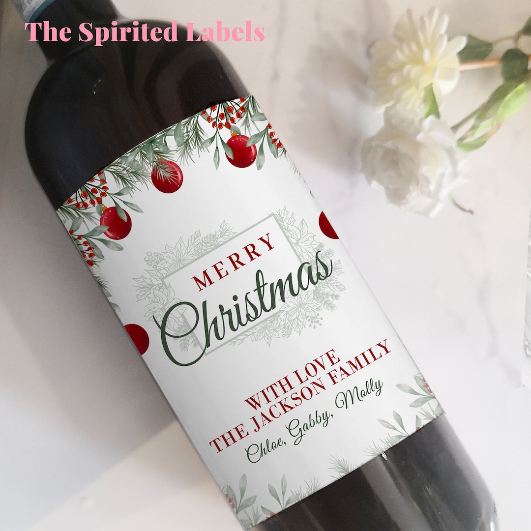 Custom Christmas Wine Labels Personalized Holiday Wine Label Gift for ...