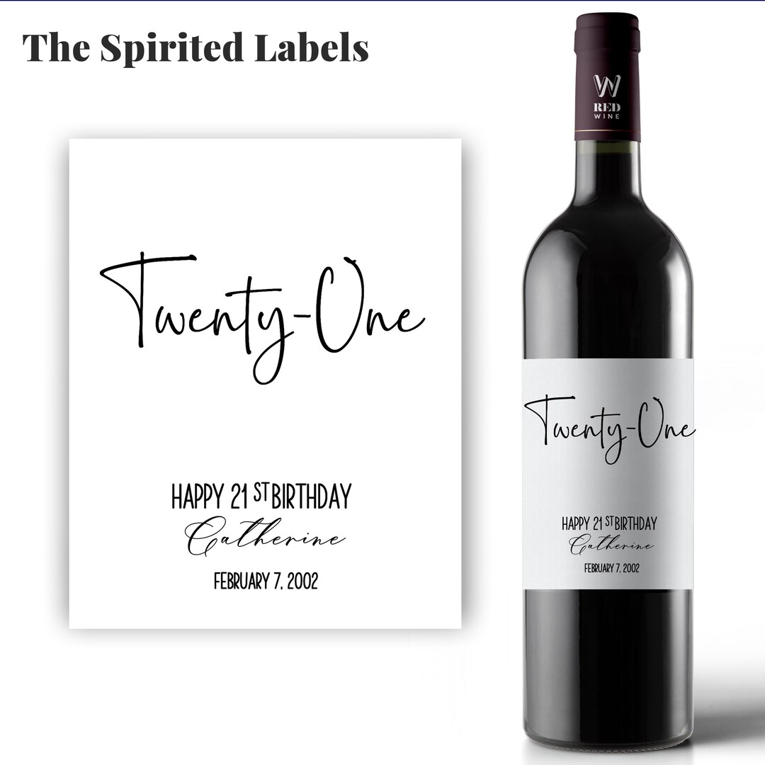 Twenty One Birthday Wine Label/21st Birthday Label/21st Gift for Her ...
