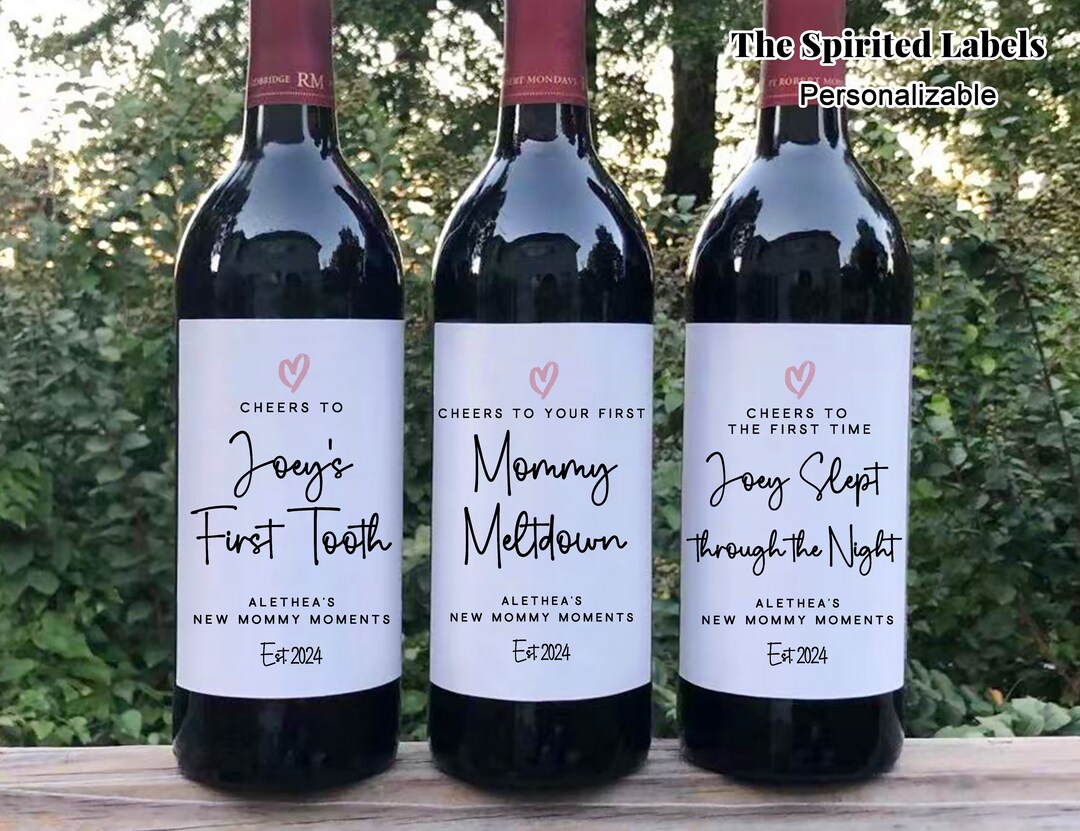 New Mom Gift Box Wine Labels Custom New Mom Milestones Baby Shower Gift ...