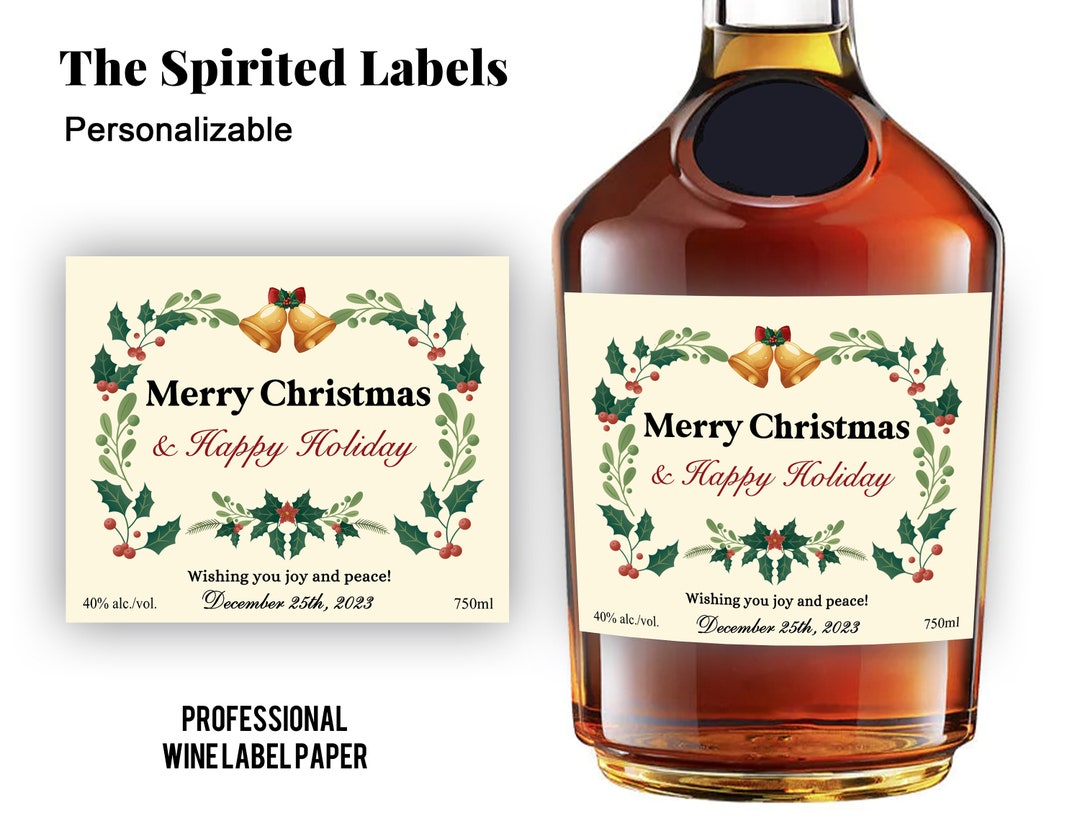Christmas Bottle Labels/happy Holiday Labels/custom Cognac Labels ...