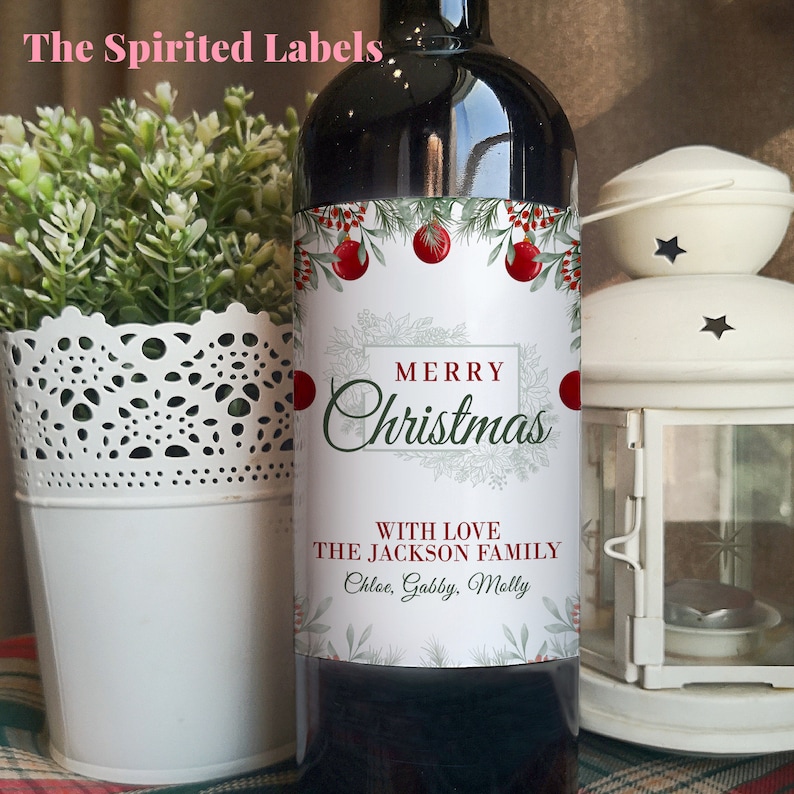 Custom Christmas Wine Labels Personalized Holiday Wine Label Gift for ...