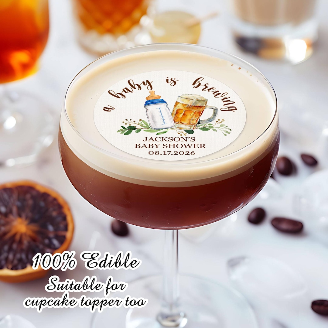 Edible Baby Shower Drink Toppers/a Baby is Brewing Baby Shower Cocktail ...