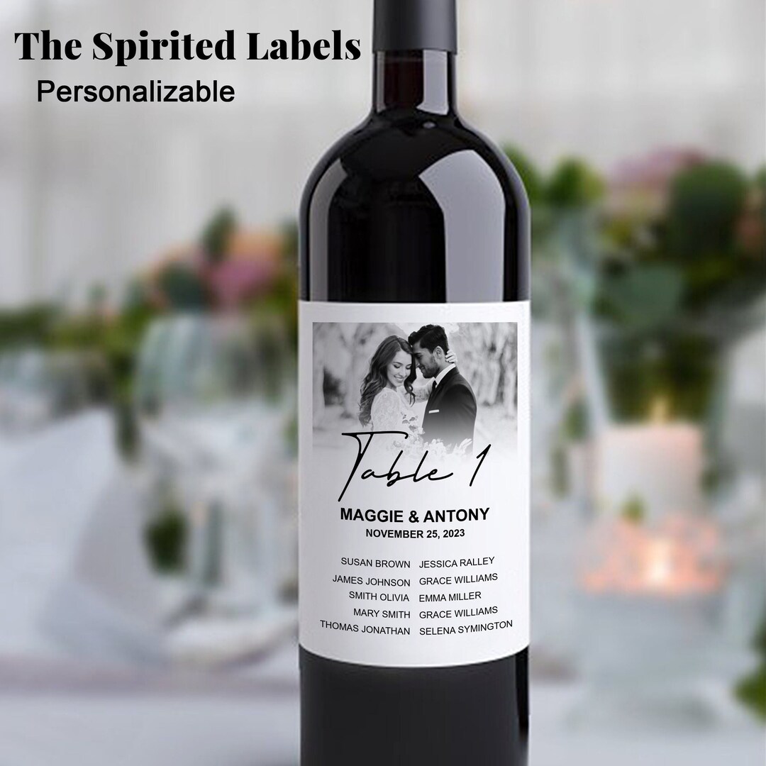 Wedding Table Numbers Wine Label With Photo/wine Bottle Seating Chart ...