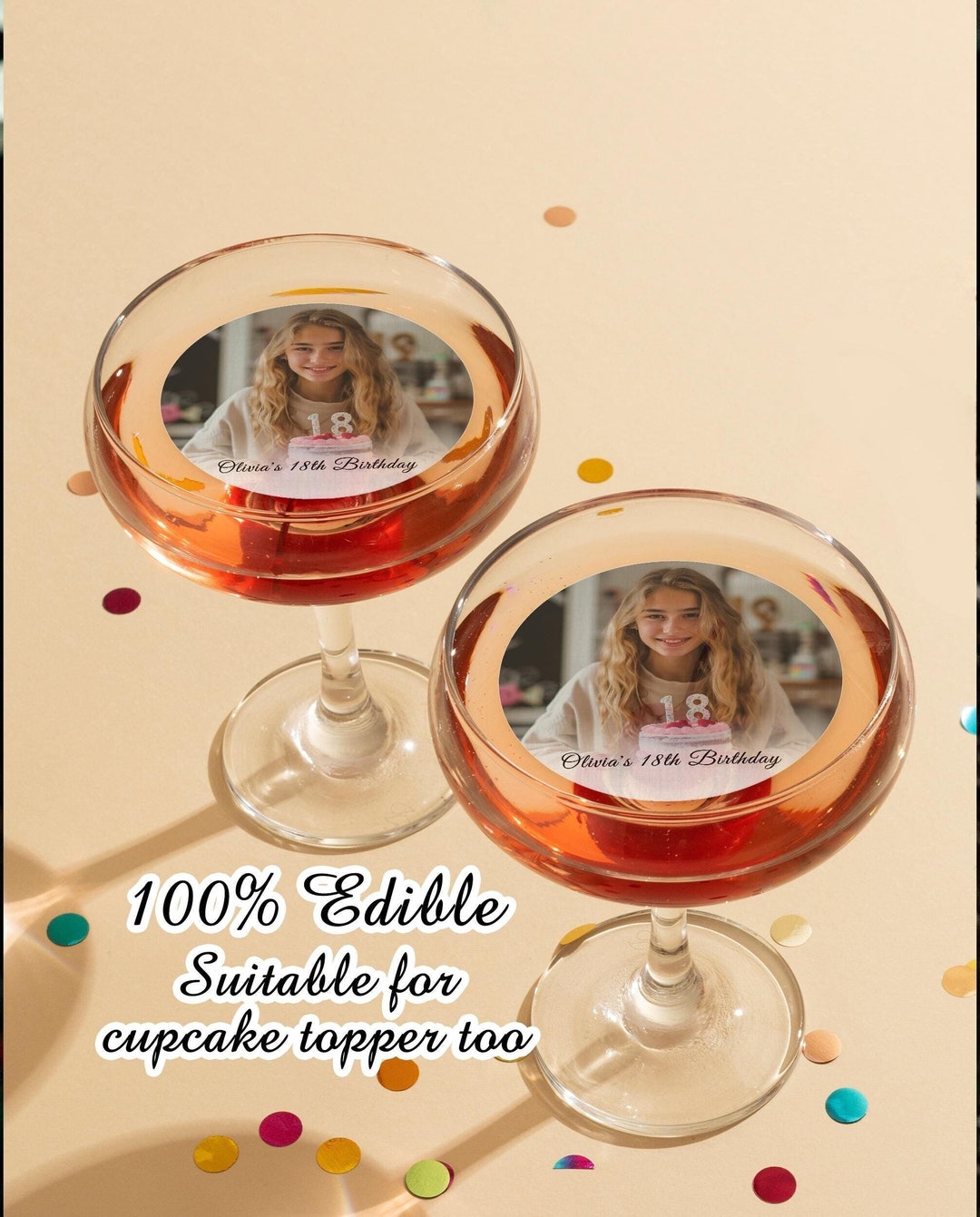 Happy Birthday Personalized Edible Cocktail Topper/photo Drink Topper ...