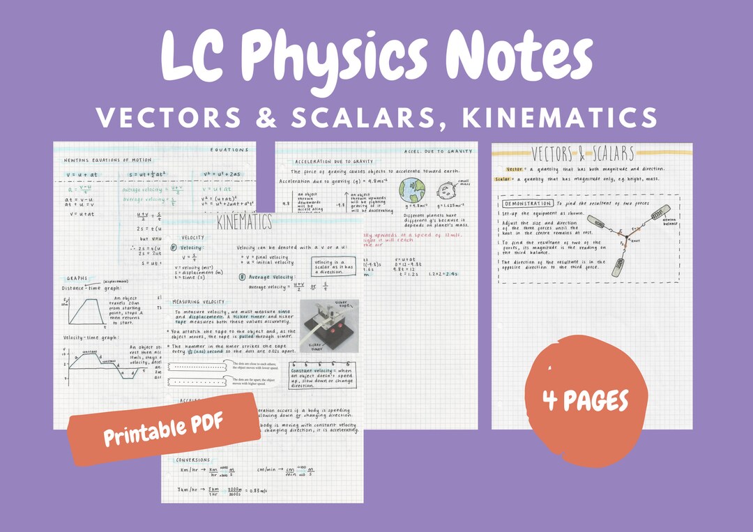 Vectors & Scalars and Kinematics Notes - Leaving Cert Physics - Etsy