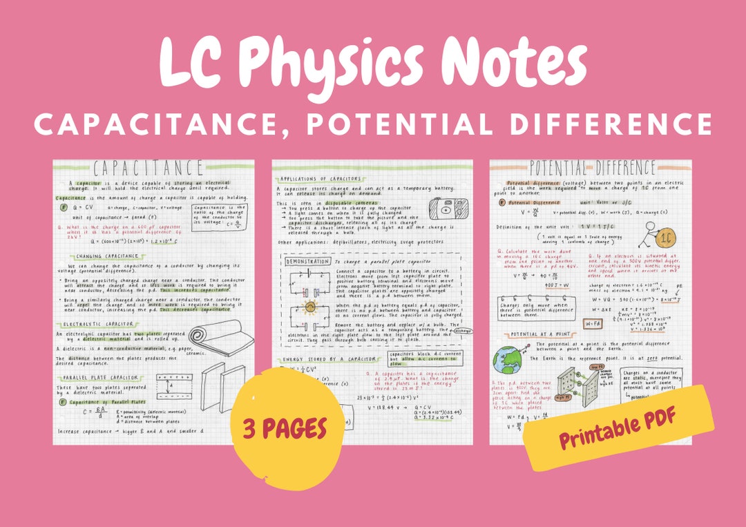 Capacitance and Potential Difference Notes - Leaving Cert Physics - Etsy
