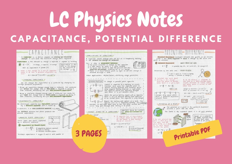 Capacitance and Potential Difference Notes - Leaving Cert Physics - Etsy