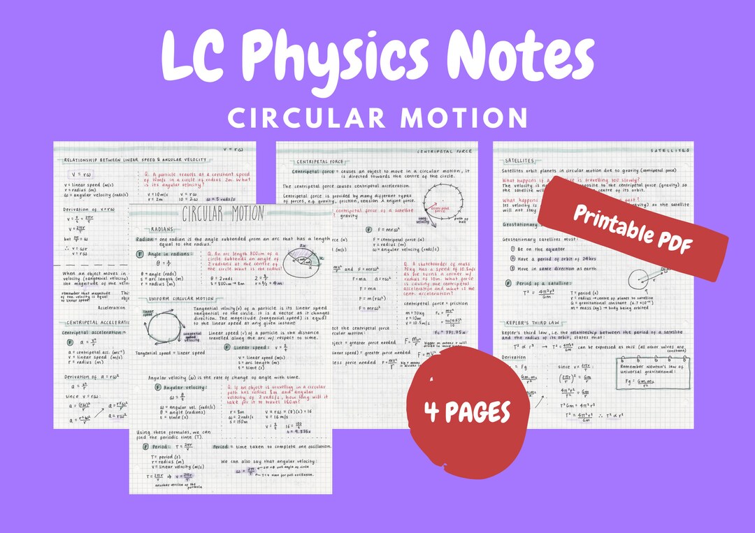 Circular Motion Notes - Leaving Cert Physics - Etsy