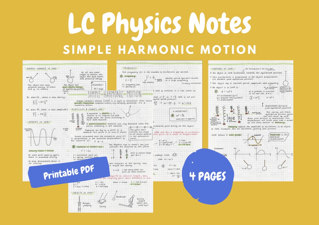 Simple Harmonic Motion Notes - Leaving Cert Physics - Etsy
