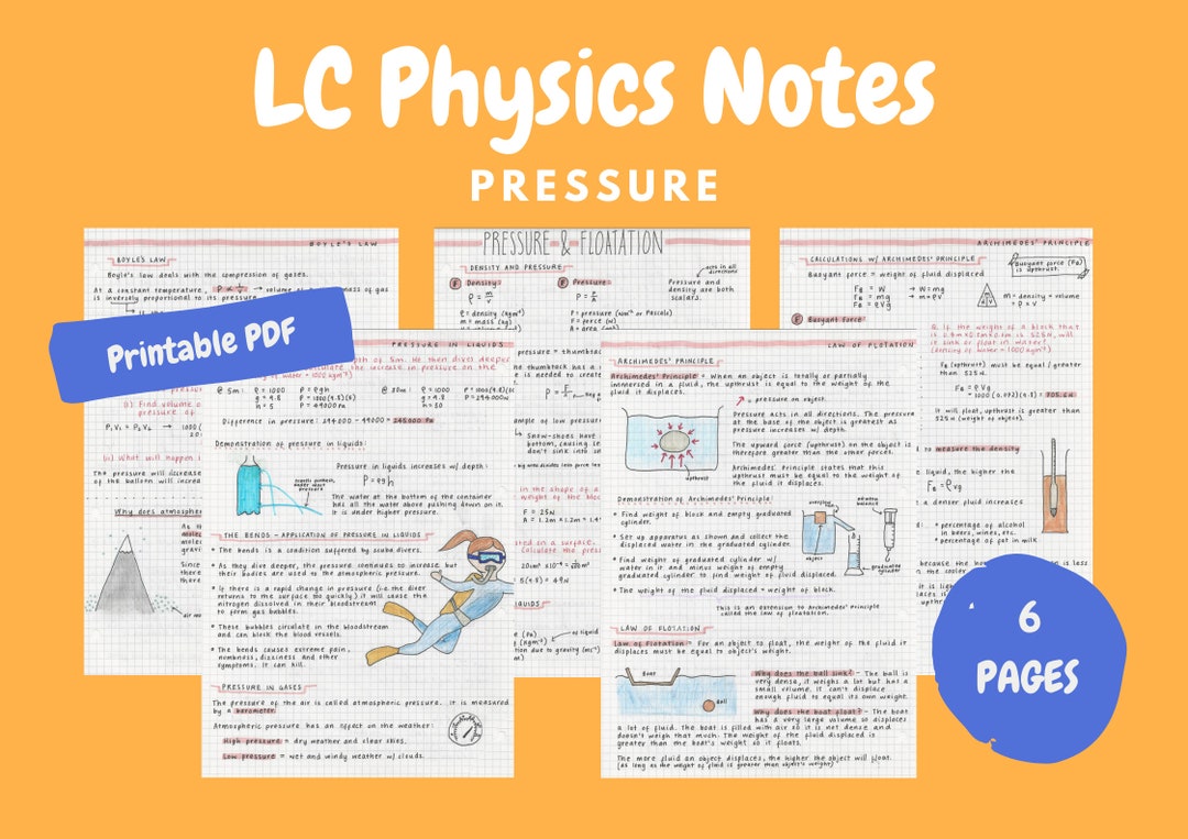 Pressure Notes - Leaving Cert Physics - Etsy
