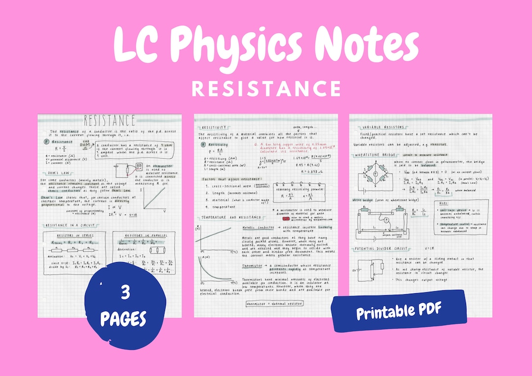 Resistance Notes - Leaving Cert Physics - Etsy