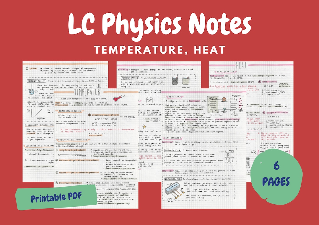 Temperature and Heat Notes - Leaving Cert Physics - Etsy