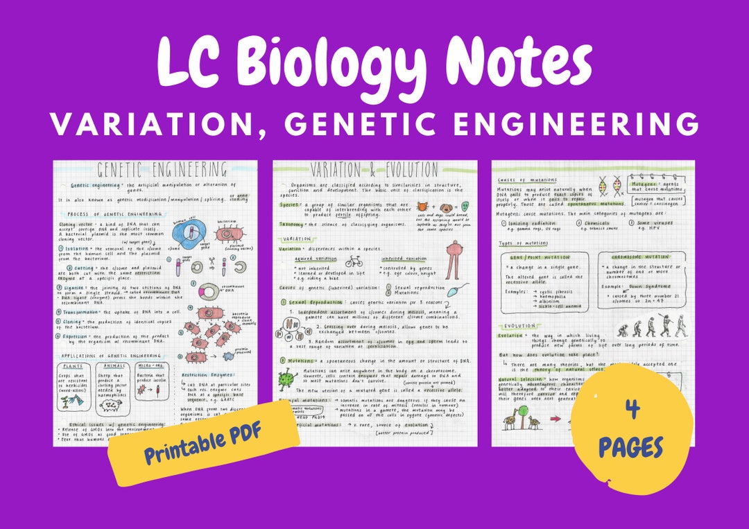 Variation & Genetic Engineering Notes - Leaving Cert Biology - Etsy