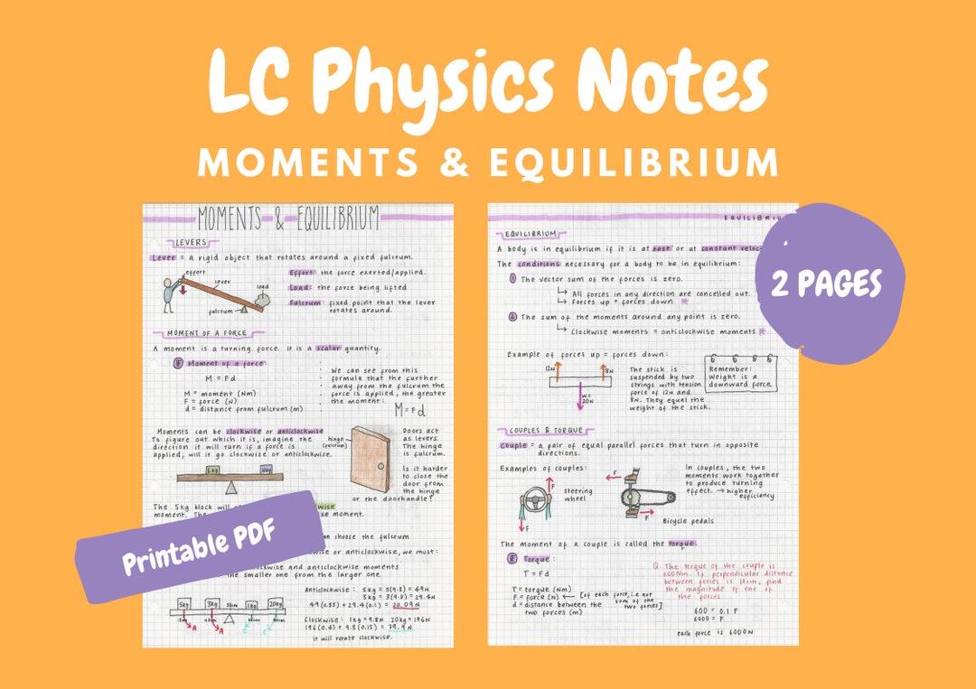 Moments & Equilibrium Notes - Leaving Cert Physics - Etsy