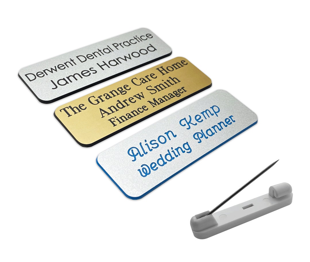 PIN Personalised Engraved Staff Name Badge 25x76mm - 25 Colour & 7 ...