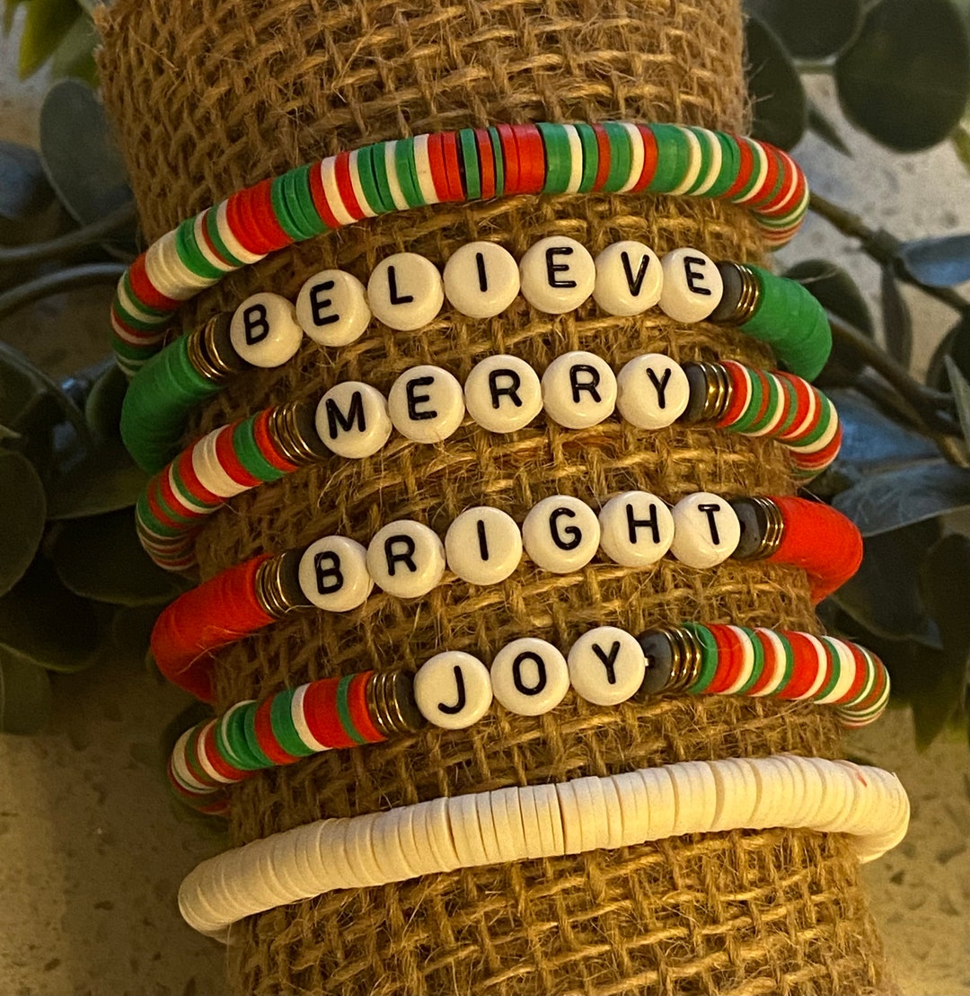 Holiday Heishi Disc Bracelet/custom Word Bracelet/christmas Bracelet ...
