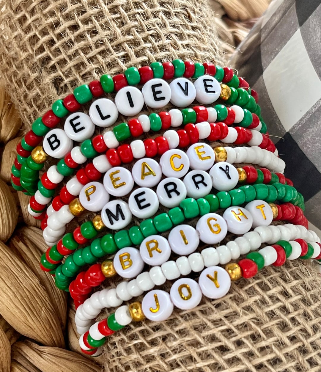 Holiday Beaded Bracelet/custom Word Bracelet/christmas Bracelet/seed ...