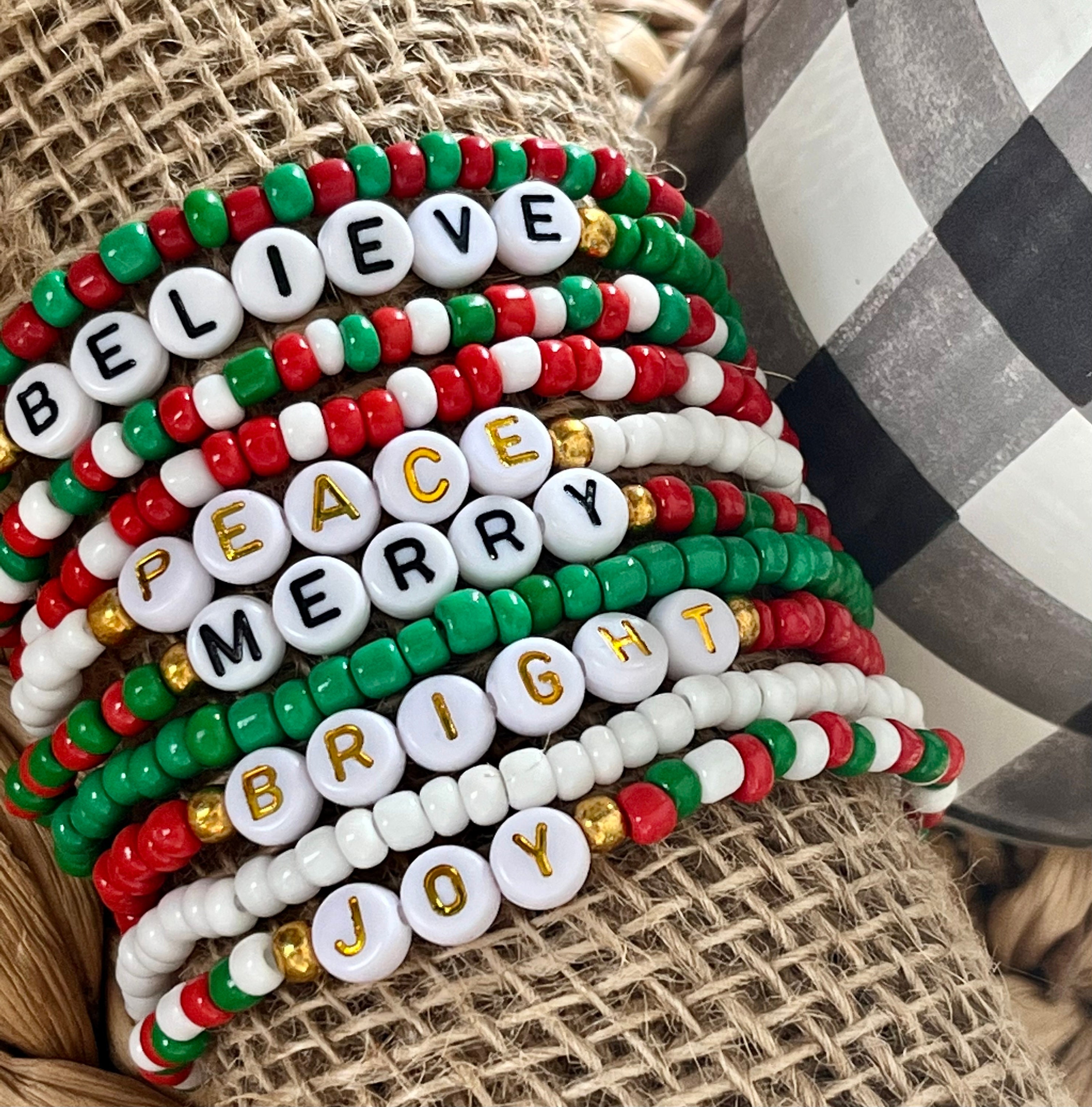 Holiday Beaded Bracelet/custom Word Bracelet/christmas Bracelet/seed ...
