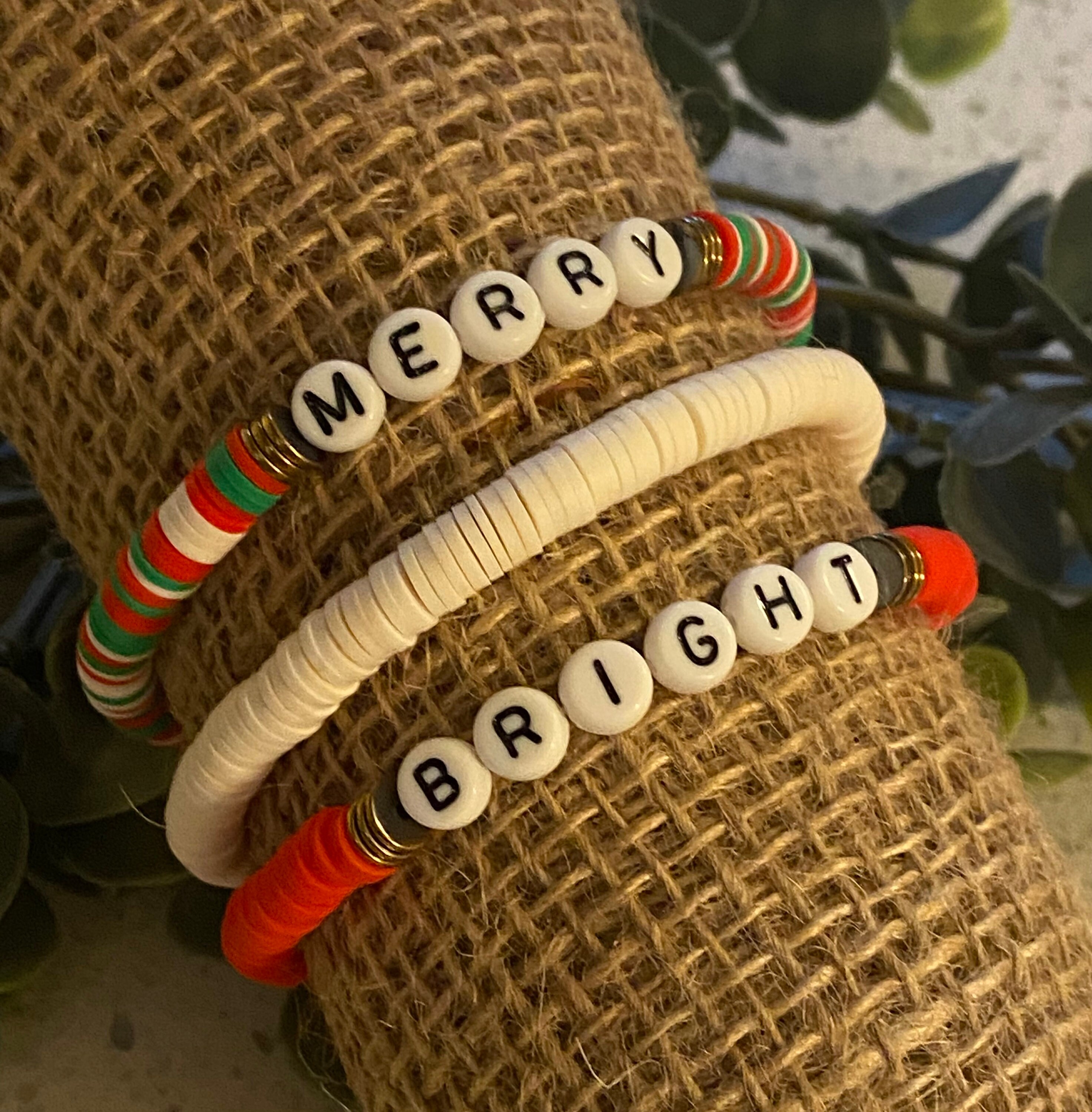 Holiday Heishi Disc Bracelet/custom Word Bracelet/christmas Bracelet ...