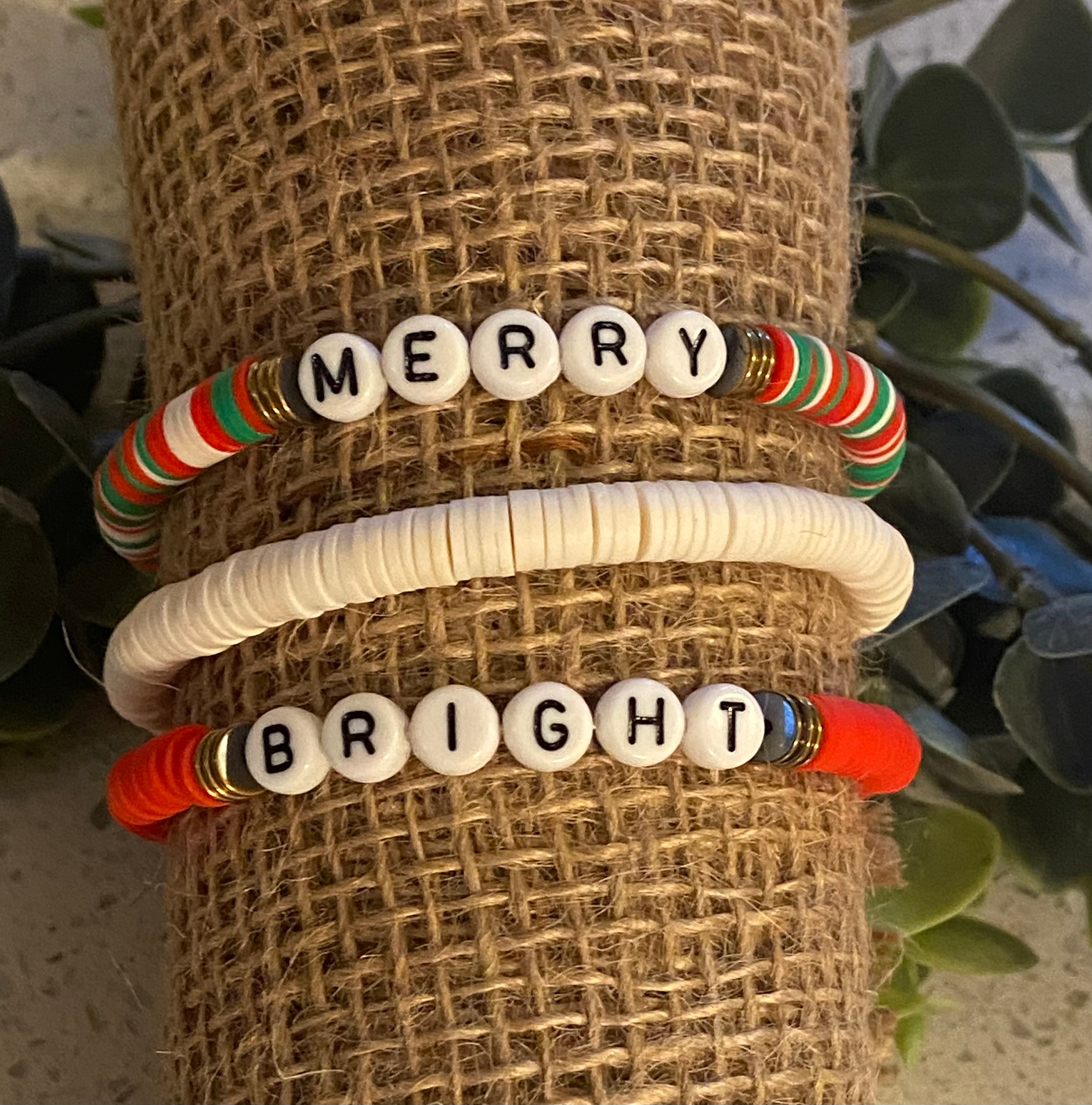 Holiday Heishi Disc Bracelet/custom Word Bracelet/christmas - Etsy