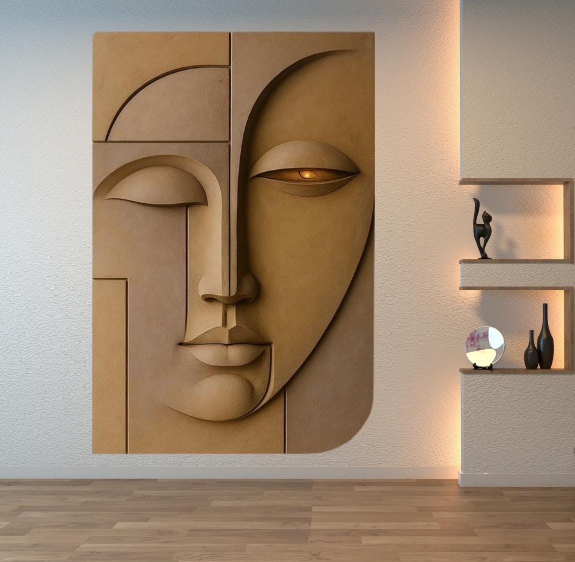 Minimalist Face Wall Sculpture: Large Abstract Geometric Ar (48” X 32.8 ...