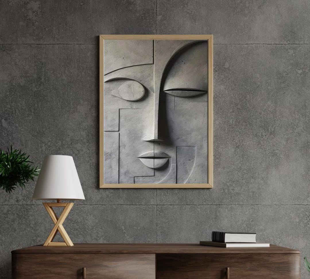 Minimalist Face Wall Sculpture: Large Abstract Geometric Art (27.5” X ...