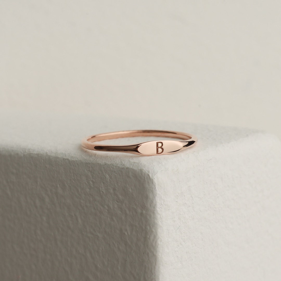 Tiny Initial Ring Gold Dainty Ring Daily Initial Ring - Etsy