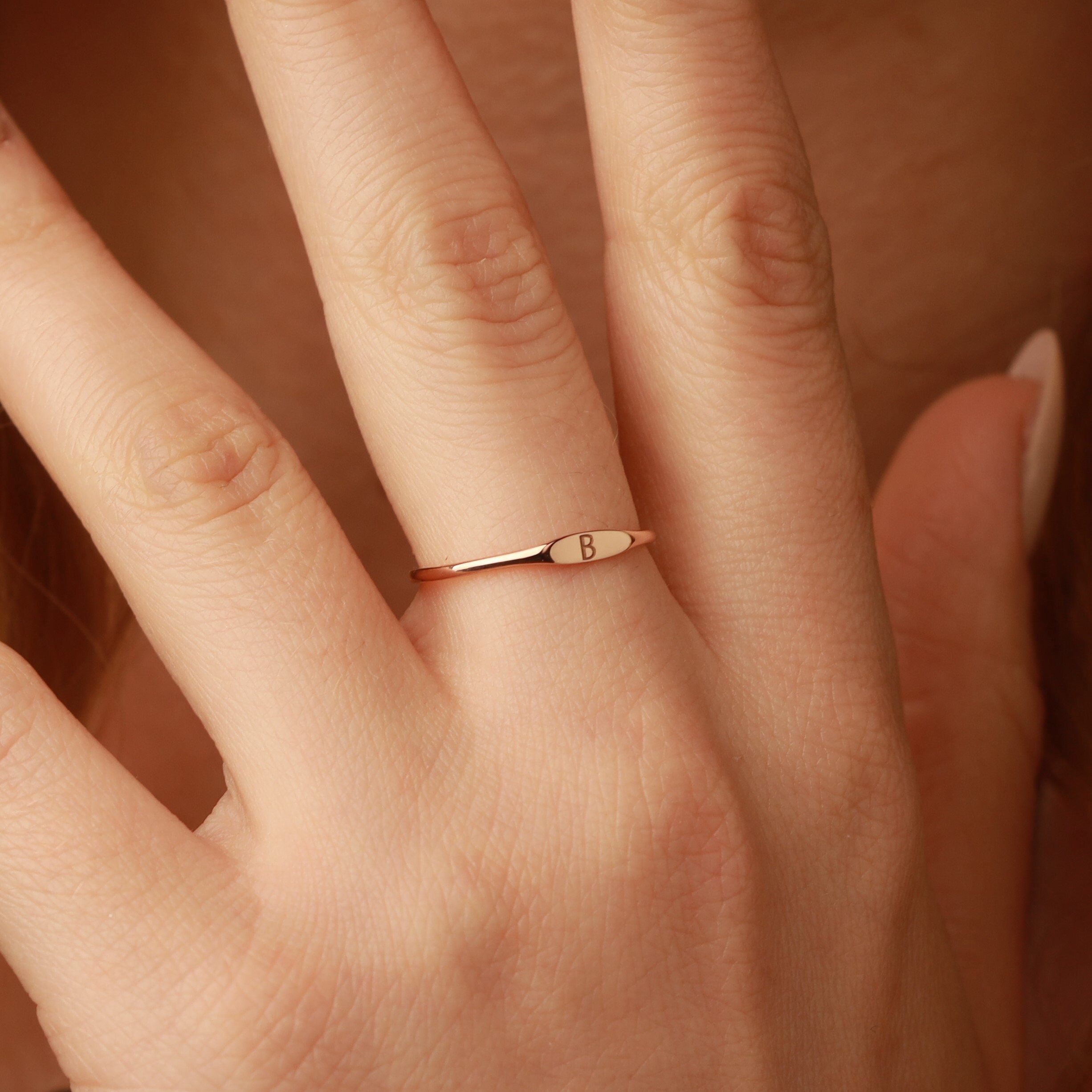 Tiny Initial Ring Gold Dainty Ring Daily Initial Ring - Etsy