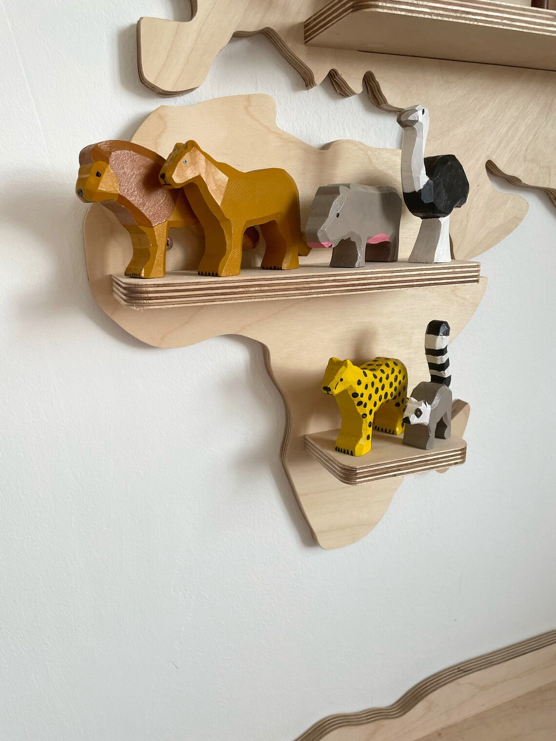 Handcrafted Wooden World Map Shelf, Continent Wall Shelves Decoration ...