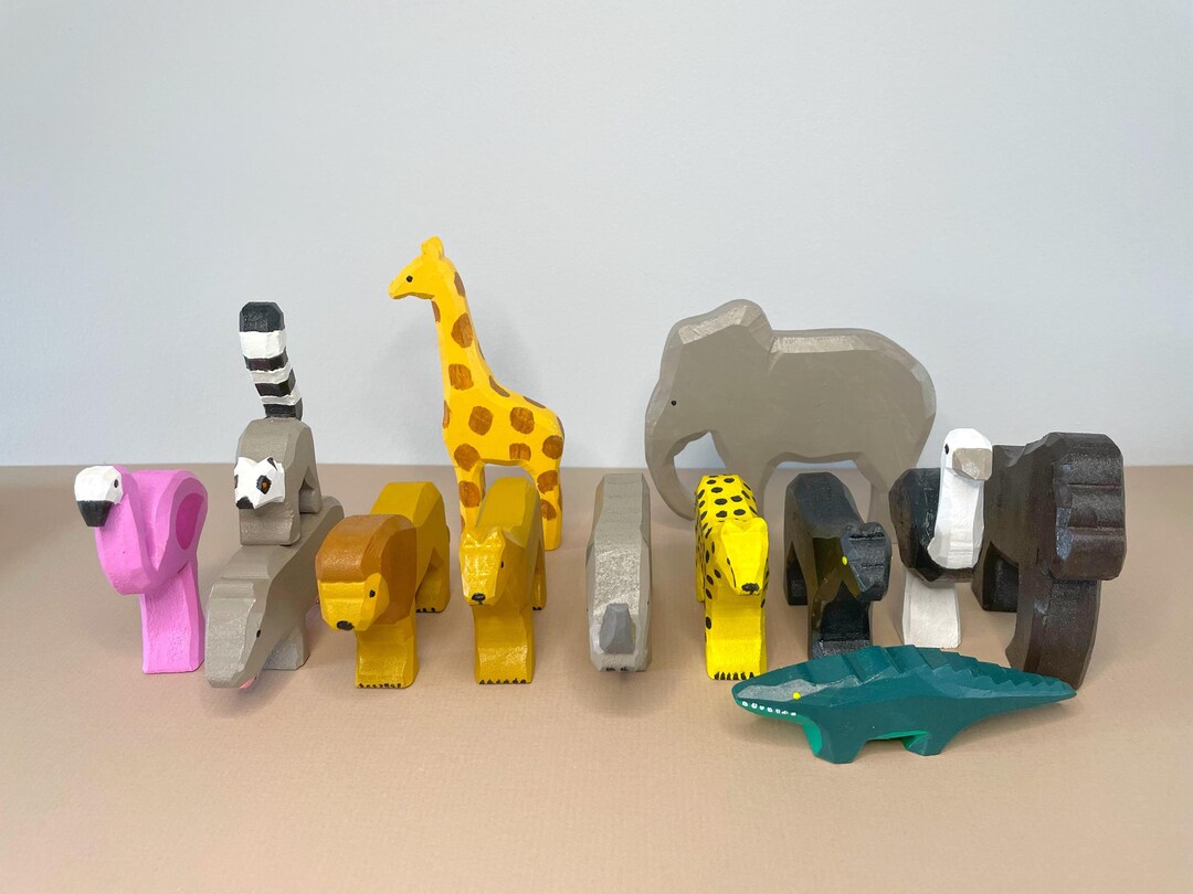 Set of 13 Handmade Wooden African Animal Toys for Kids, Choose Either ...