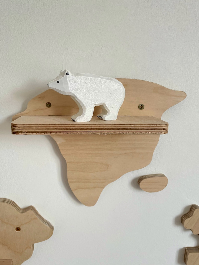 Handcrafted Wooden World Map Shelf, Continent Wall Shelves Decoration ...