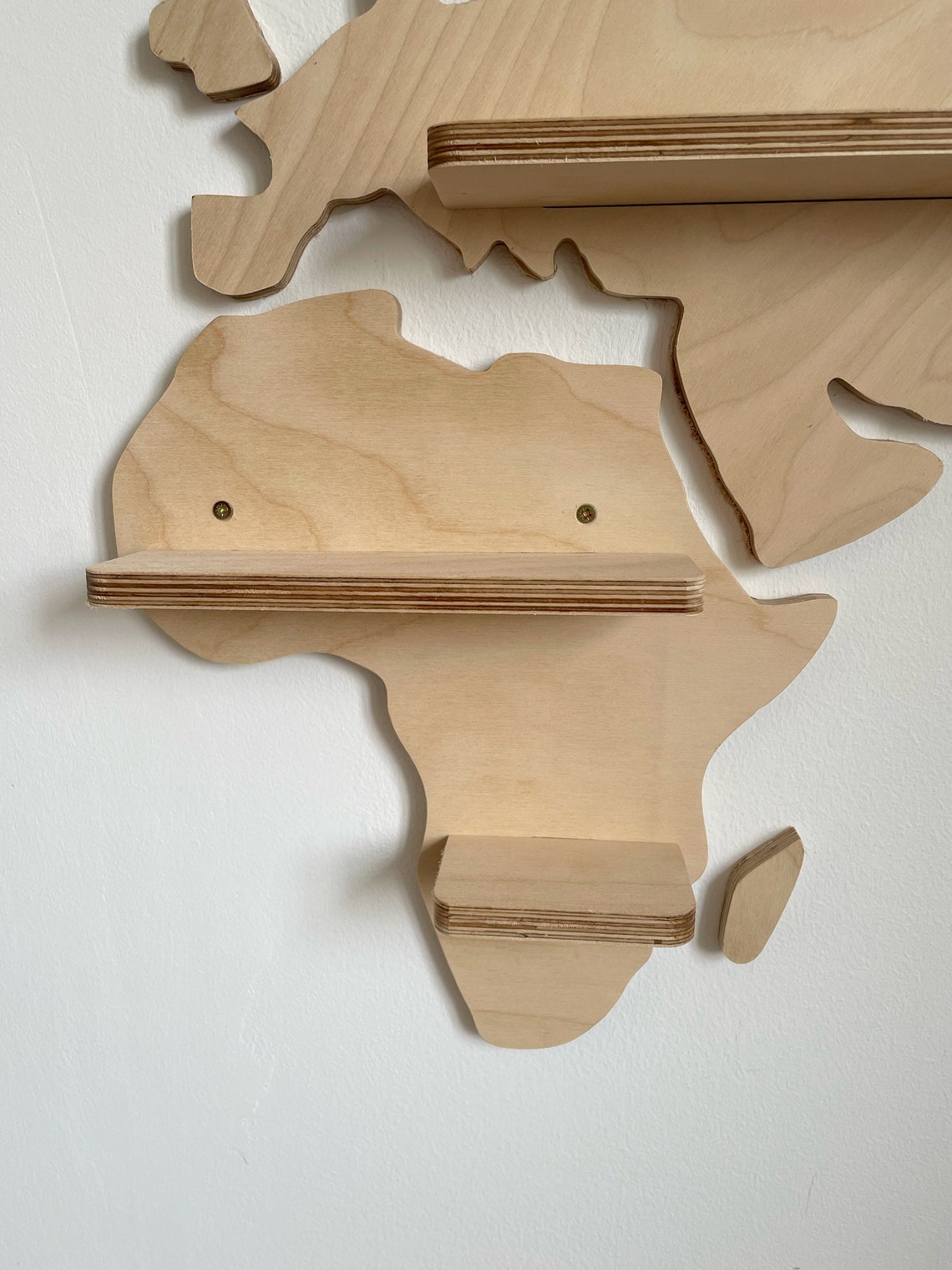 Handcrafted Wooden World Map Shelf, Continent Wall Shelves Decoration ...