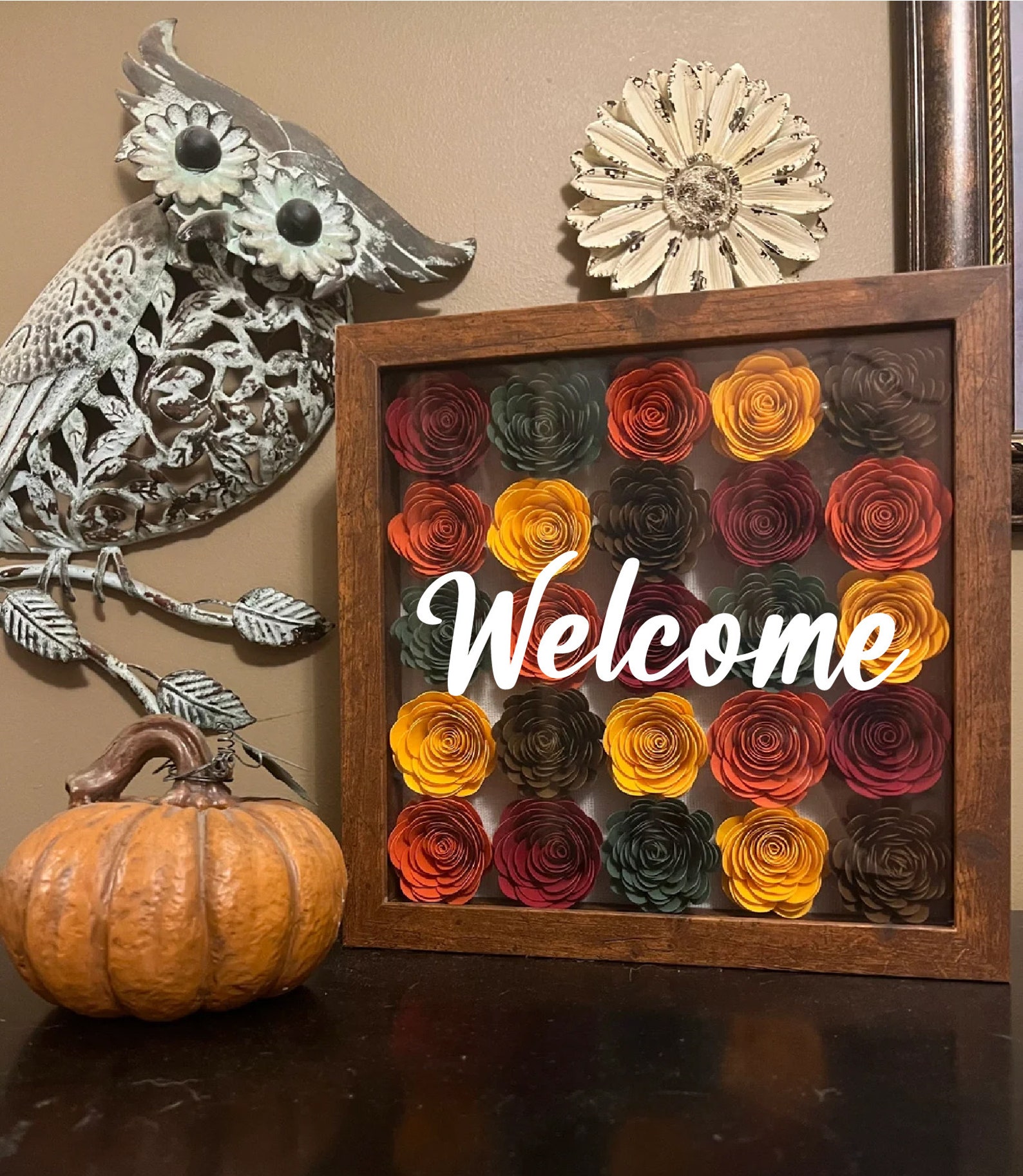 9x9 Paper Flower Shadow Box With White Frame - Etsy