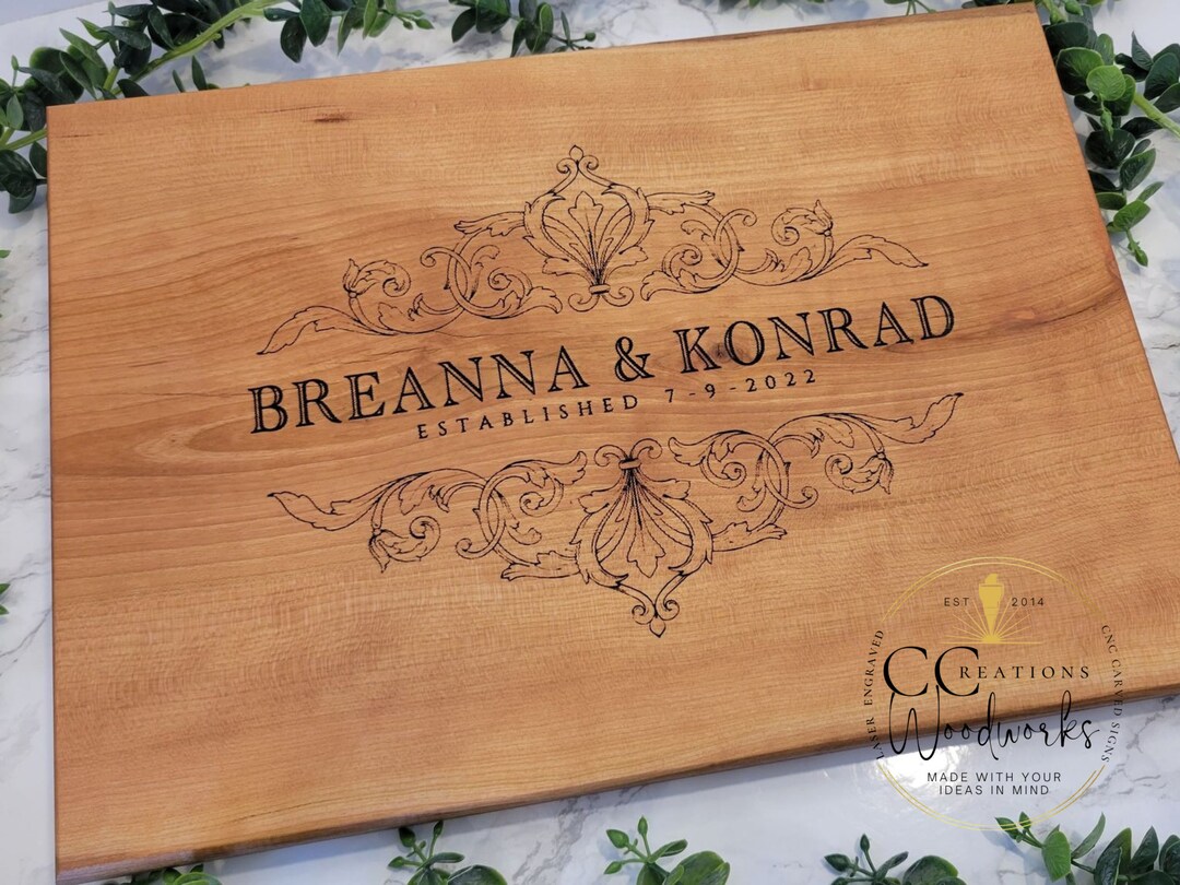Baroque Style Engraved Charcuterie Board Gift for Couples Personalized ...