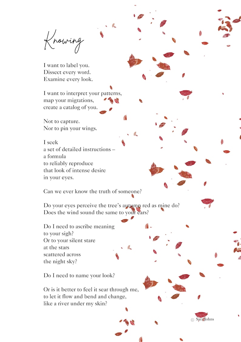 Knowing, Love Poem, Original Poetry Print, Digital Download, Valentine ...