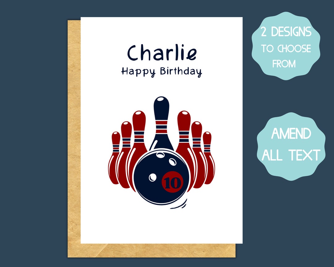 Personalised Bowling Birthday Card for Boys, Indoor Bowling Card for ...