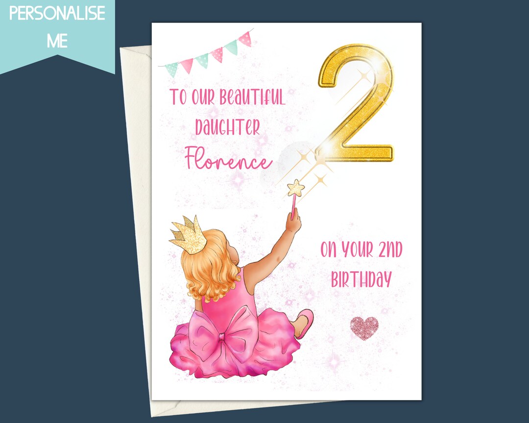 2nd Birthday Card Daughter, Personalised Princess Birthday Card ...