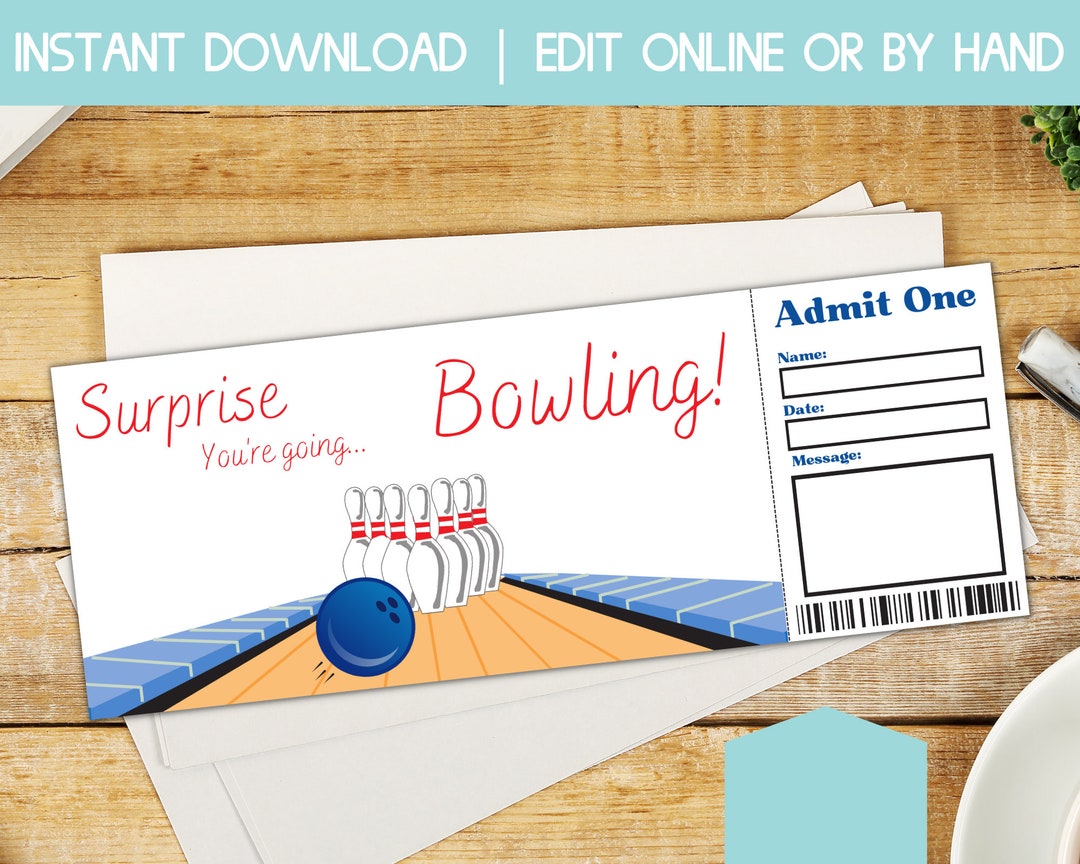 Bowling Tickets, Ten Pin Bowling Gift Certificate, Printable Bowling ...