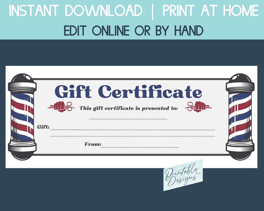Barber Gift Certificate Printable, Mens Hair Cutting Voucher, Haircut ...