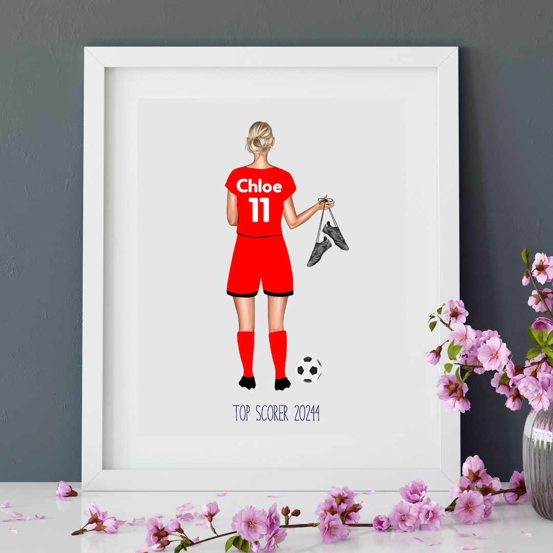 Personalised Female Football Print, Soccer Gifts for Girls, Football ...