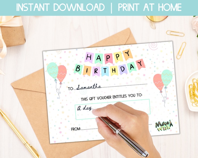 Printable Birthday Gift Certificate, Instant Download Gift Card, Happy ...