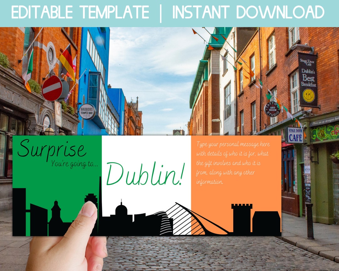 Surprise Trip to Dublin Ticket Template, Dublin Hen Do, Editable Gift ...