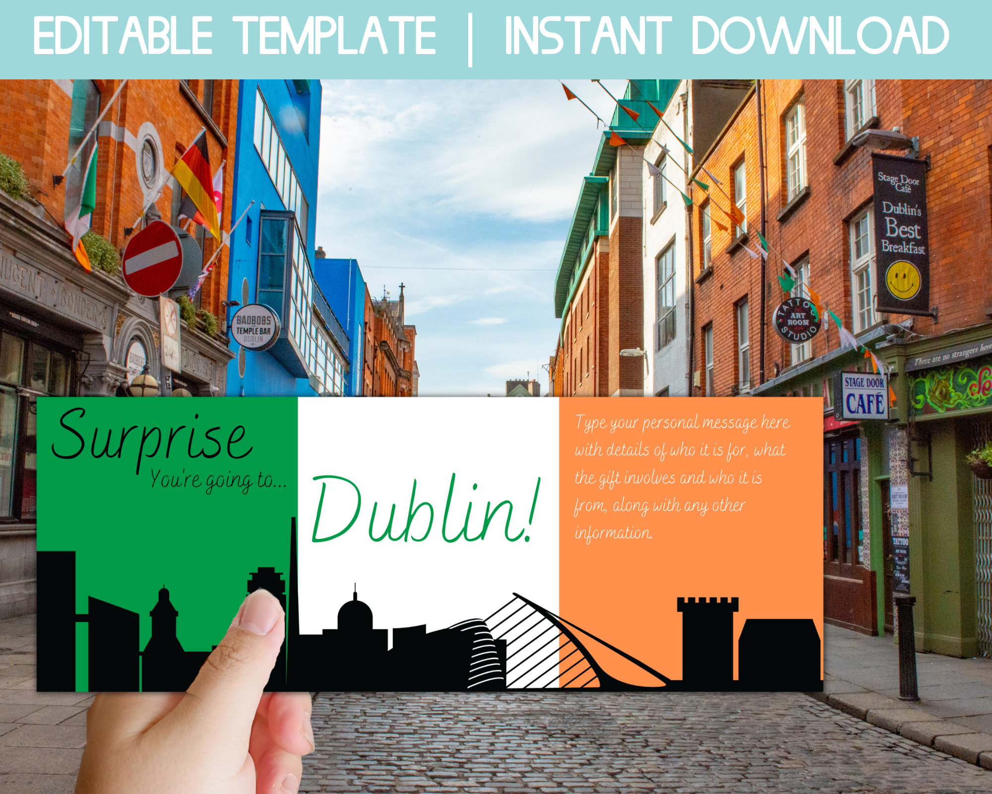Surprise Trip to Dublin Ticket Template, Dublin Hen Do, Editable Gift ...