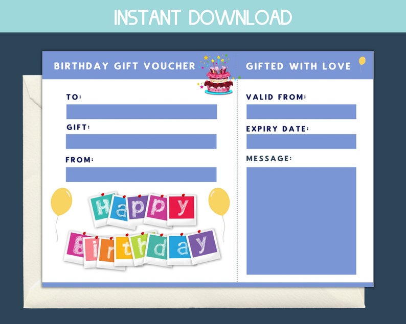 Printable Gift Card Blank Gift Certificate Birthday Gift - Etsy