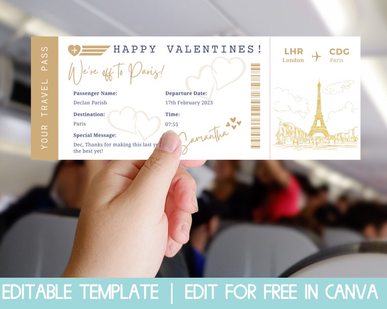 Editable Boarding Pass Ticket Template Paris Trip Reveal - Etsy UK