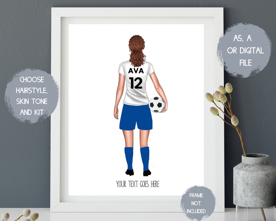 Personalised Female Football Print, Soccer Gifts for Girls, Football ...