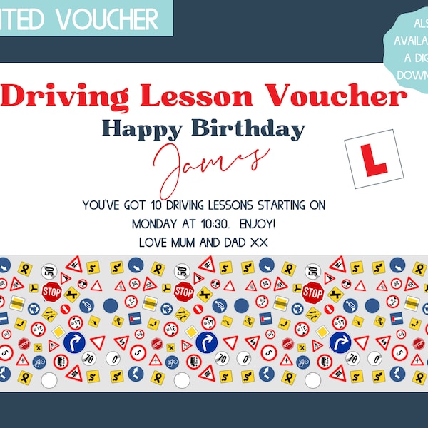 Driving Lesson Voucher Printable - Etsy Canada