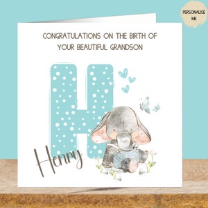 Birth of Grandson Card, New Baby Boy Card Personalised, New Grandson ...